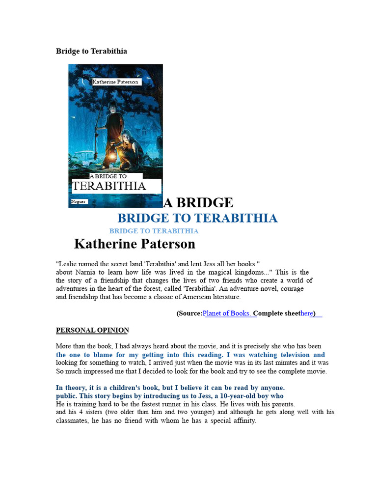 A Bridge To Terabithia General Idea of The Book | PDF