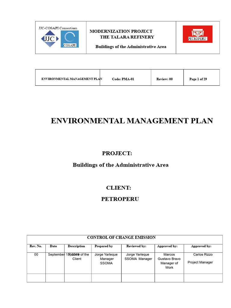 Environmental Management Plan JJC-Cosapi | PDF | Noise | Waste