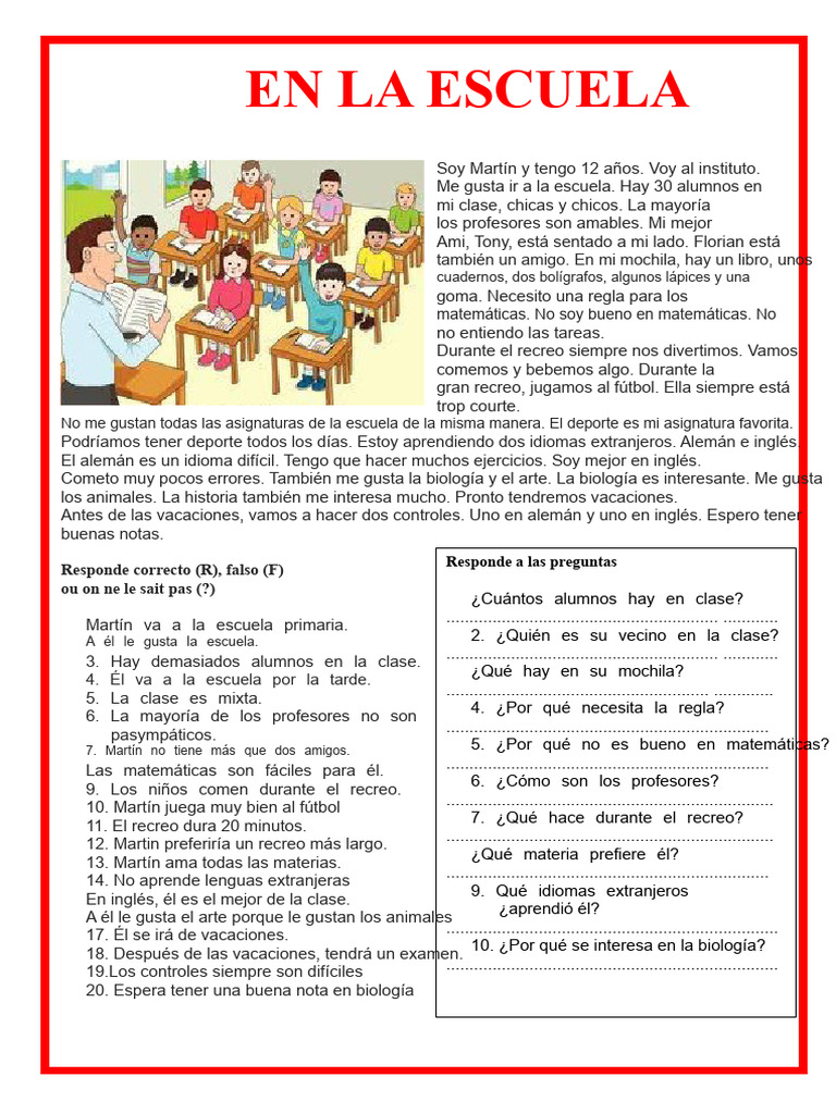 En La Escuela Comprensión Escrita Texto Preguntas - 136658 | PDF | Escuelas