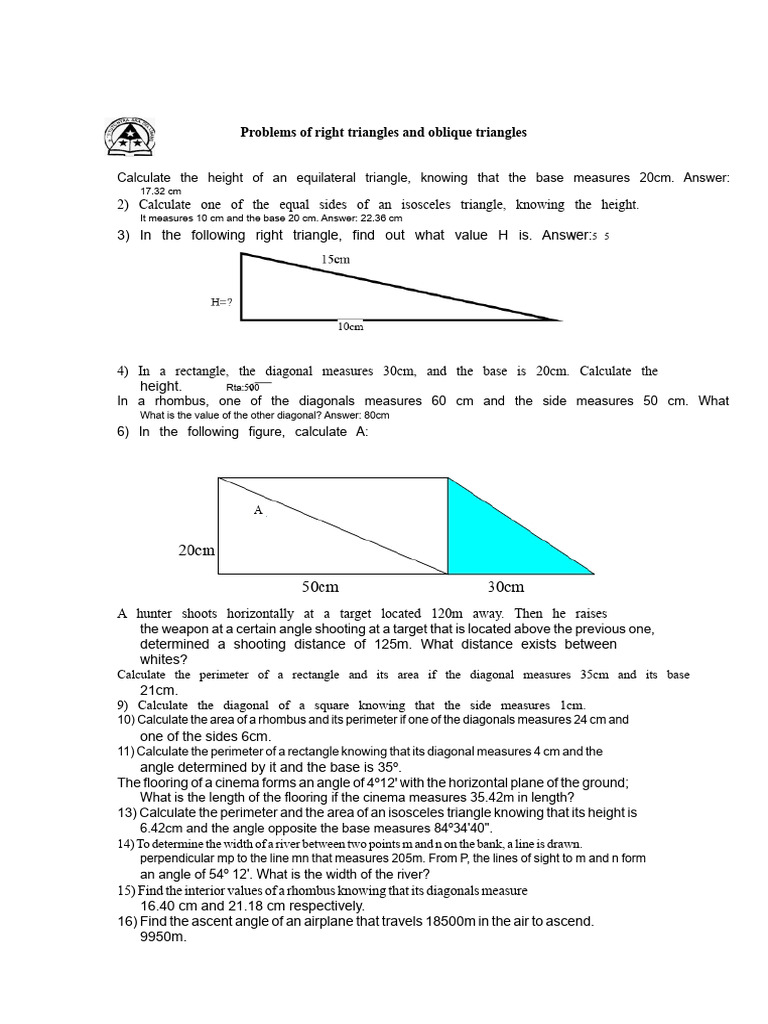 Problems of Right Triangles and Oblique Triangles | PDF | Triangle | Area
