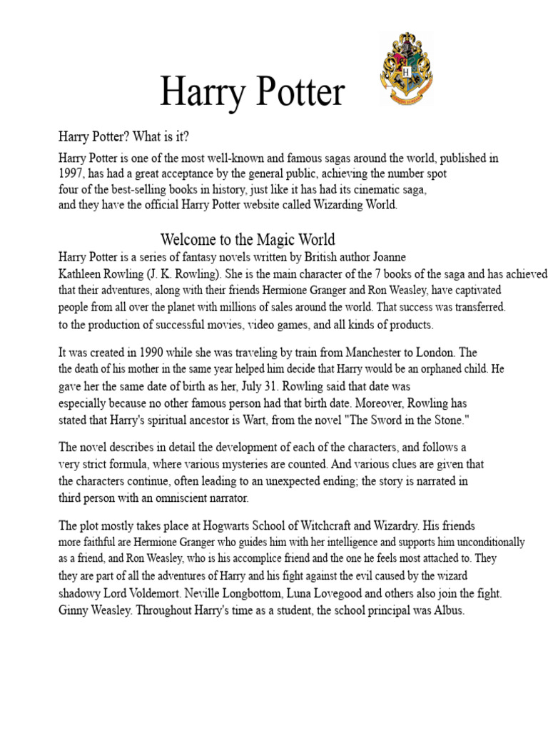 Essay On Harry Potter (HP) | PDF | Harry Potter | J. K. Rowling