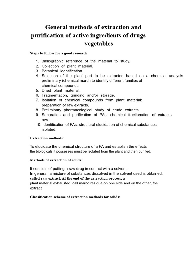 General Methods For Extraction and Purification of Active Principles ...