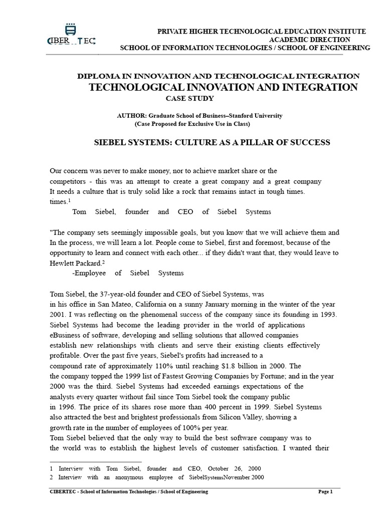 Sem01 - Reading 1 - Case Siebel | PDF | Customer Relationship Management | Internet