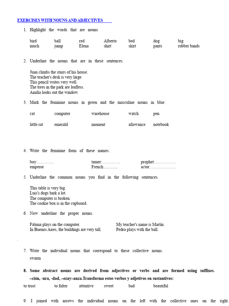 Noun and Adjective Exercises Guide | PDF | Noun | Adjective