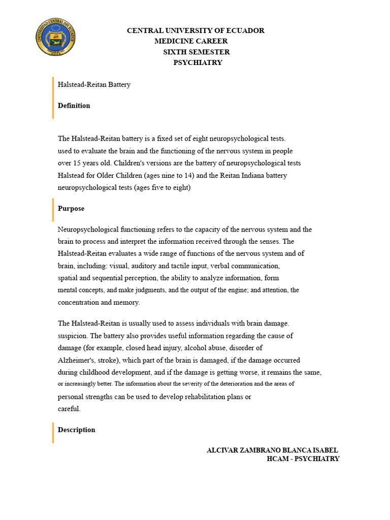 Halstead Battery | PDF | Neuropsychology | Memory