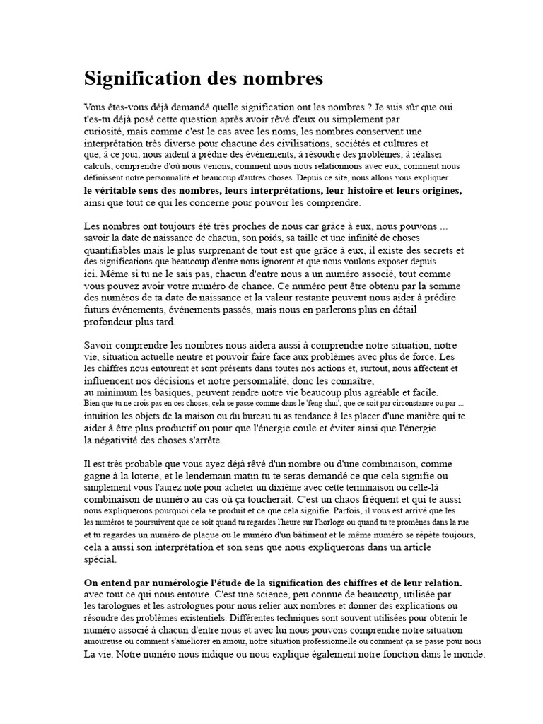 Signification des chiffres de 0 à 9 | PDF