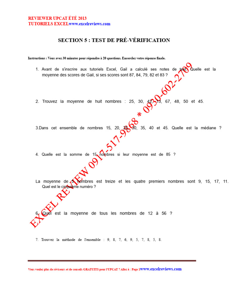 Révision UPCAT Été 2013 : Statistiques Excel | PDF | Moyenne | Somme ...