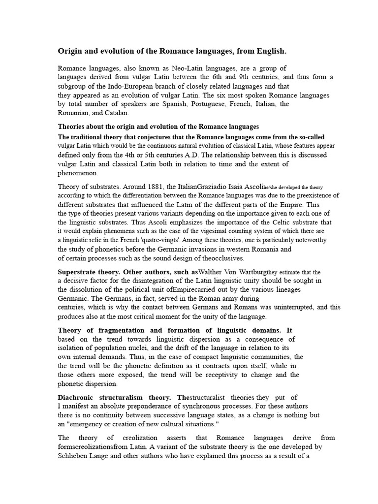 Evolution of Romance Languages Explained | PDF | Latin | English Language