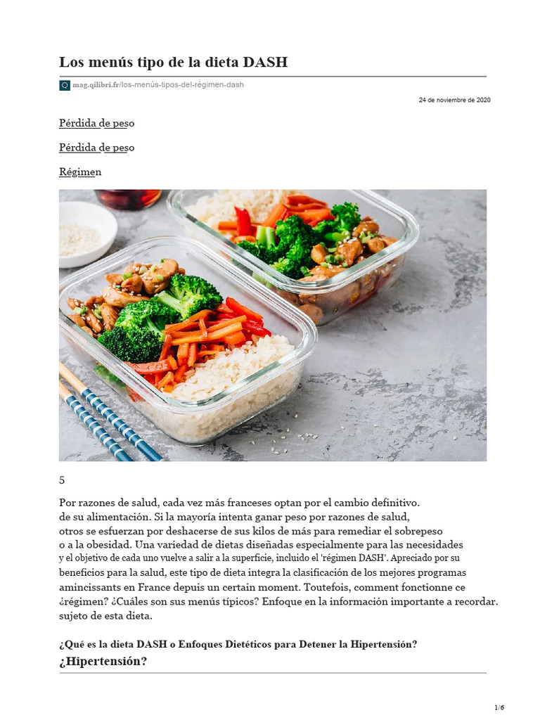 Los Menús Tipo de La Dieta DASH | PDF | Dieta | Dieta tablero