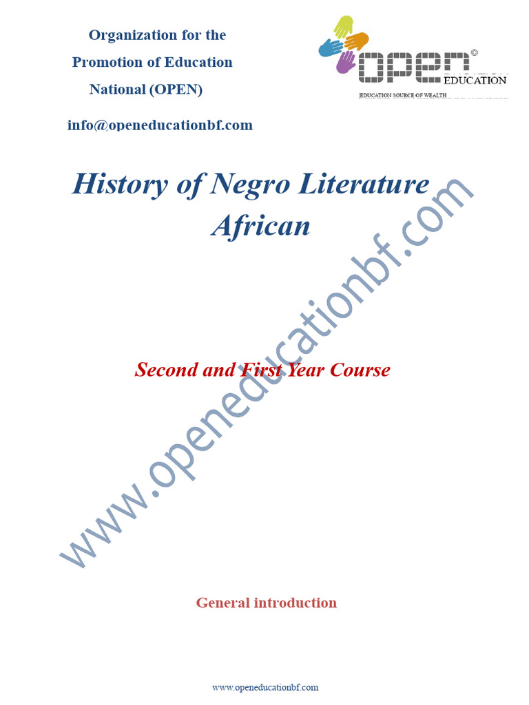 History of Negroid-African Literature Course For Second and First Year ...