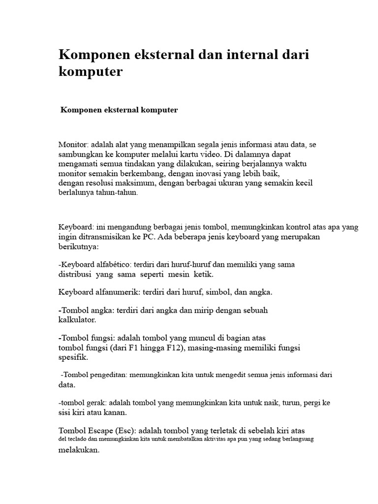 Komponen Eksternal Dan Internal Dari Komputer | PDF