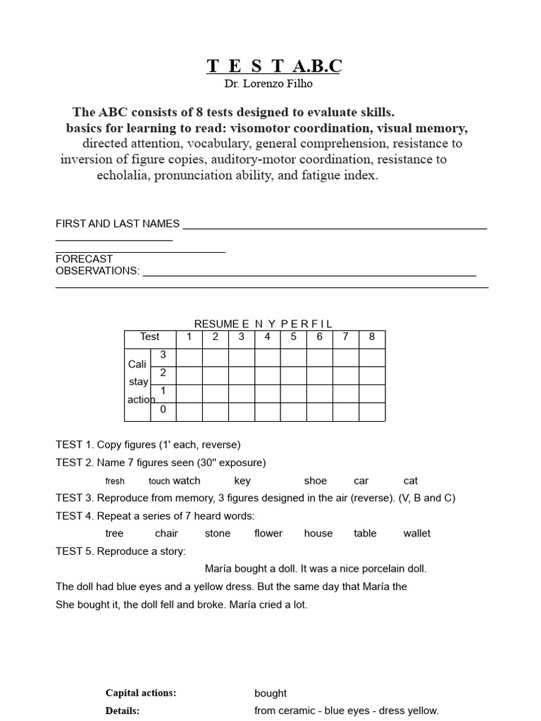 ABC Skills Assessment for Children | PDF | Reading Comprehension