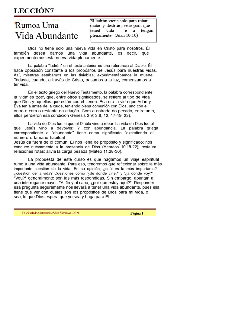 LECCIÓN 7 - Vida Abundante | PDF | Jesús | Satán