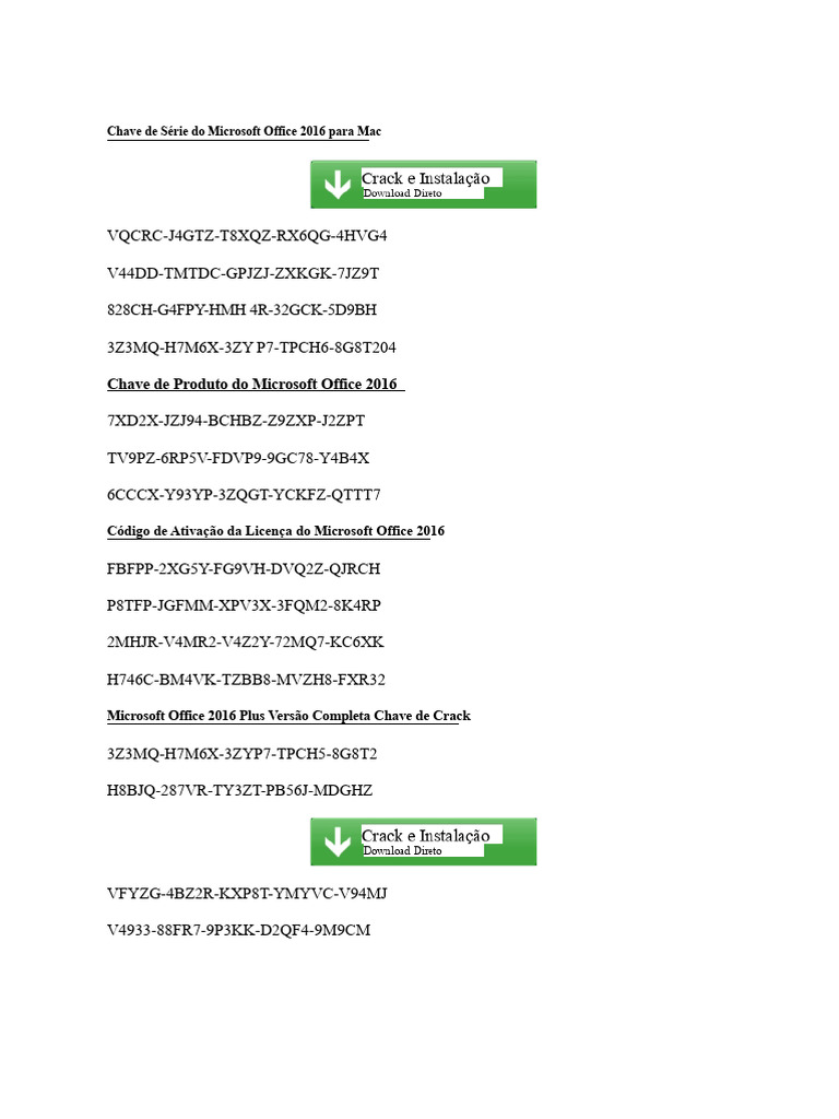 Chave de Serial Do Microsoft Office 2016 Mac (IJAN) | PDF