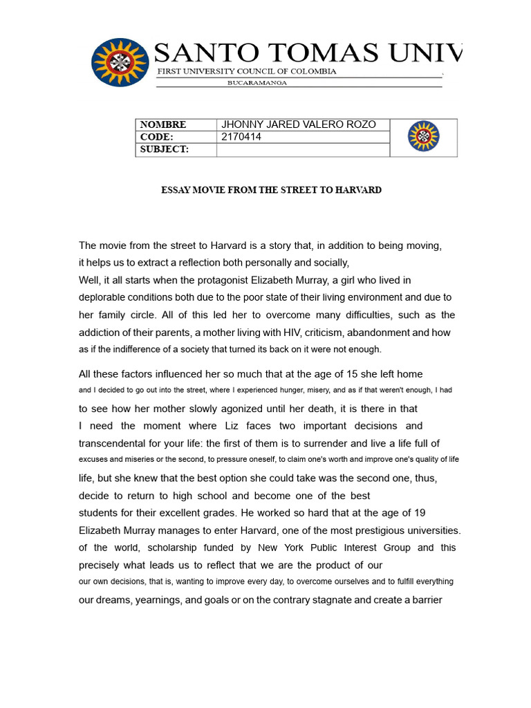 Essay From The Street To Harvard | PDF | Psychology | Behavioural Sciences