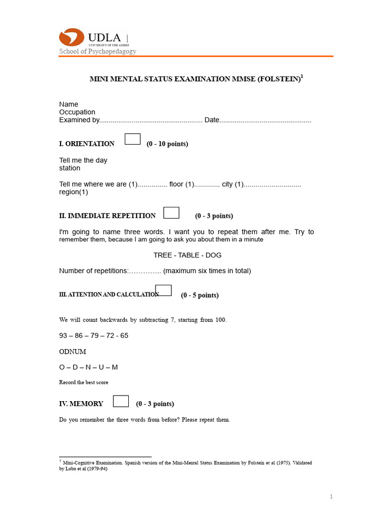 Mini Mental Status Examination Guide | PDF | Mental Processes ...
