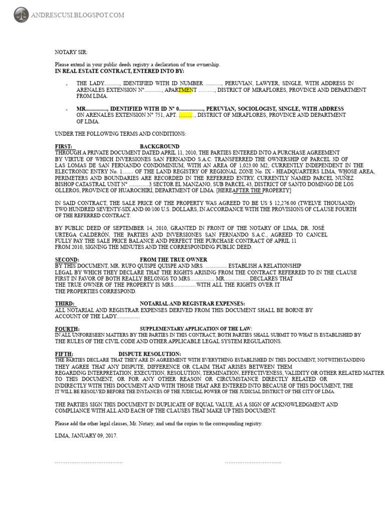 Real Estate Ownership Declaration Document | PDF | Common Law | Justice