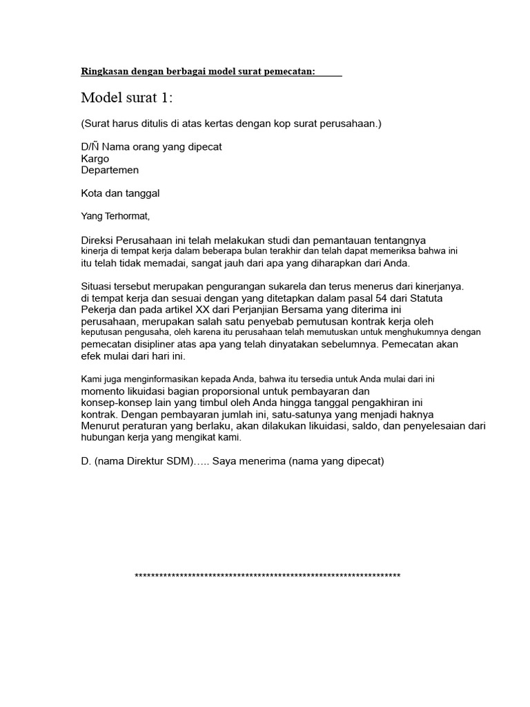 Model Surat Pemecatan | PDF