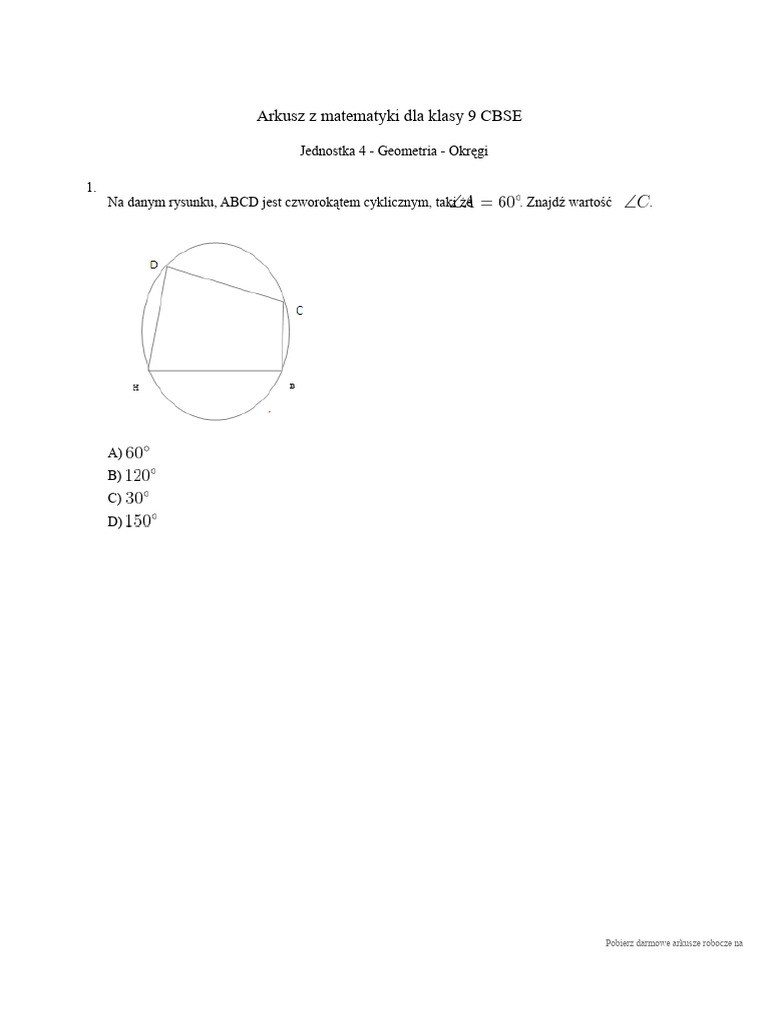 Koła-CBSE-Klasa-9-Arkusz Pracy | PDF