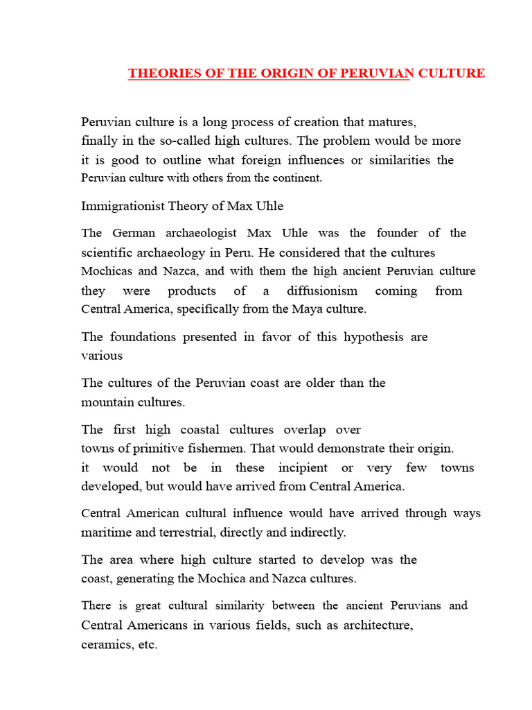 Theories of The Origin of Peruvian Culture | PDF | Peru | Andes