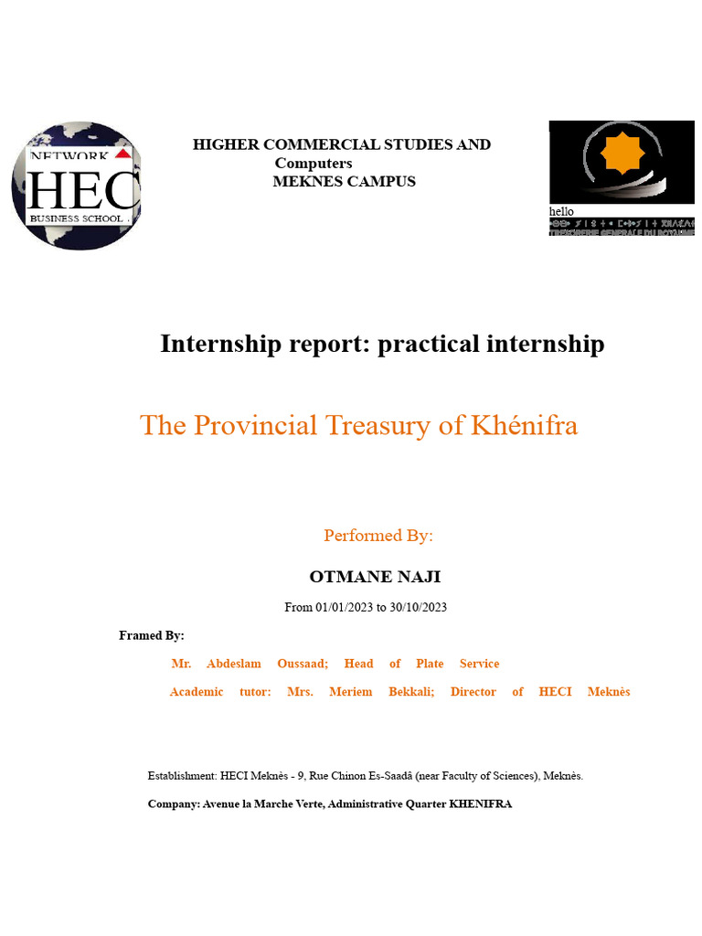 The Provincial Treasury of Khénifra: Internship Report: Practical ...
