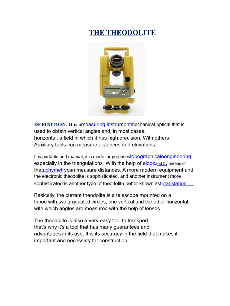 Uses of The Theodolite | PDF | Tools | Measuring Instrument