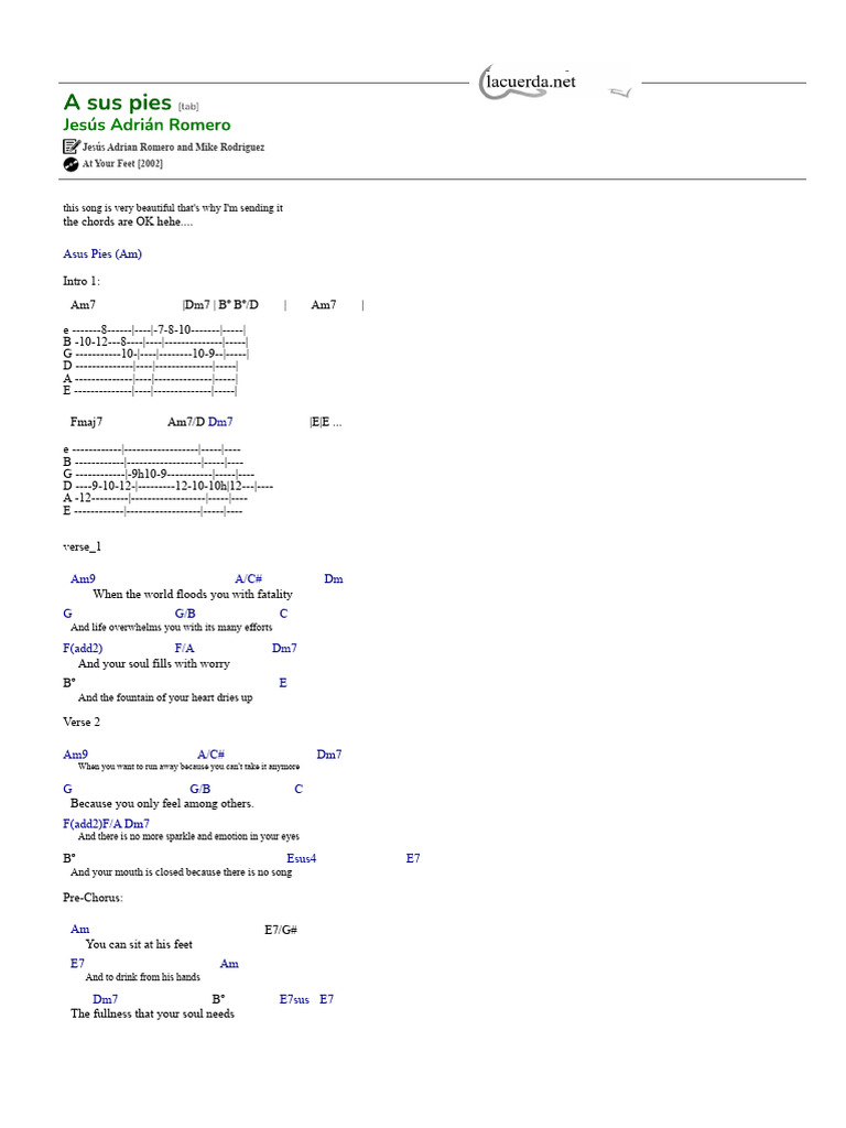 "At Your Feet Chords - Jesús Adrian Romero" | PDF | Song Structure ...