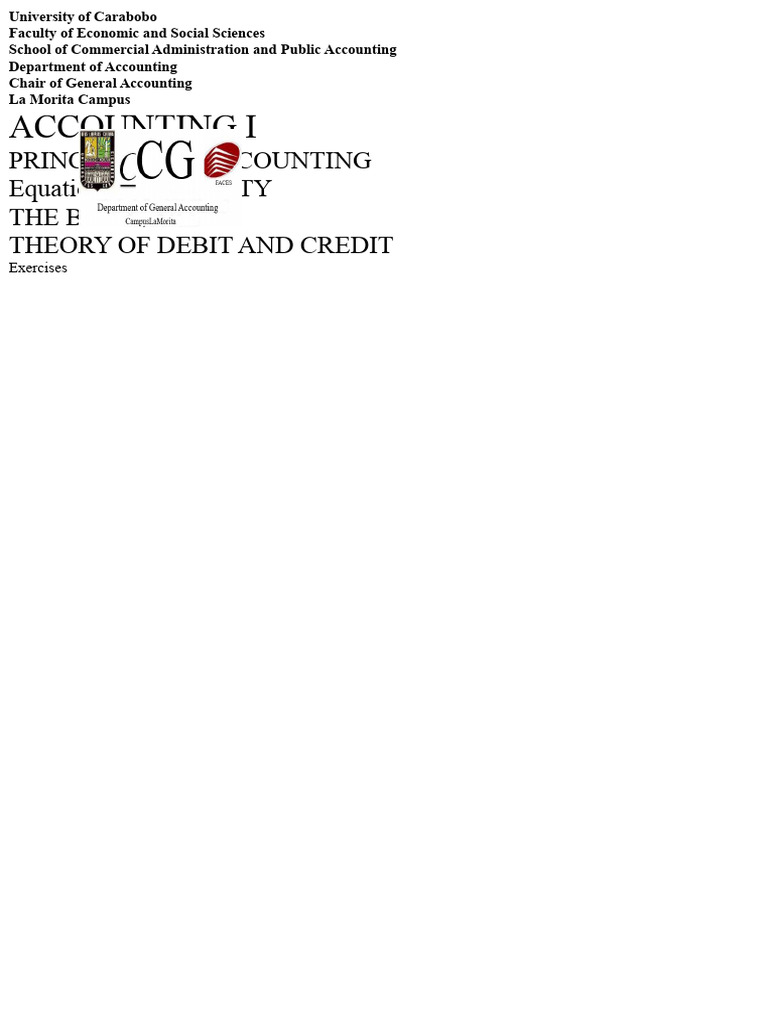 Accounting I The Account and The Theory of Debit and Credit First ...