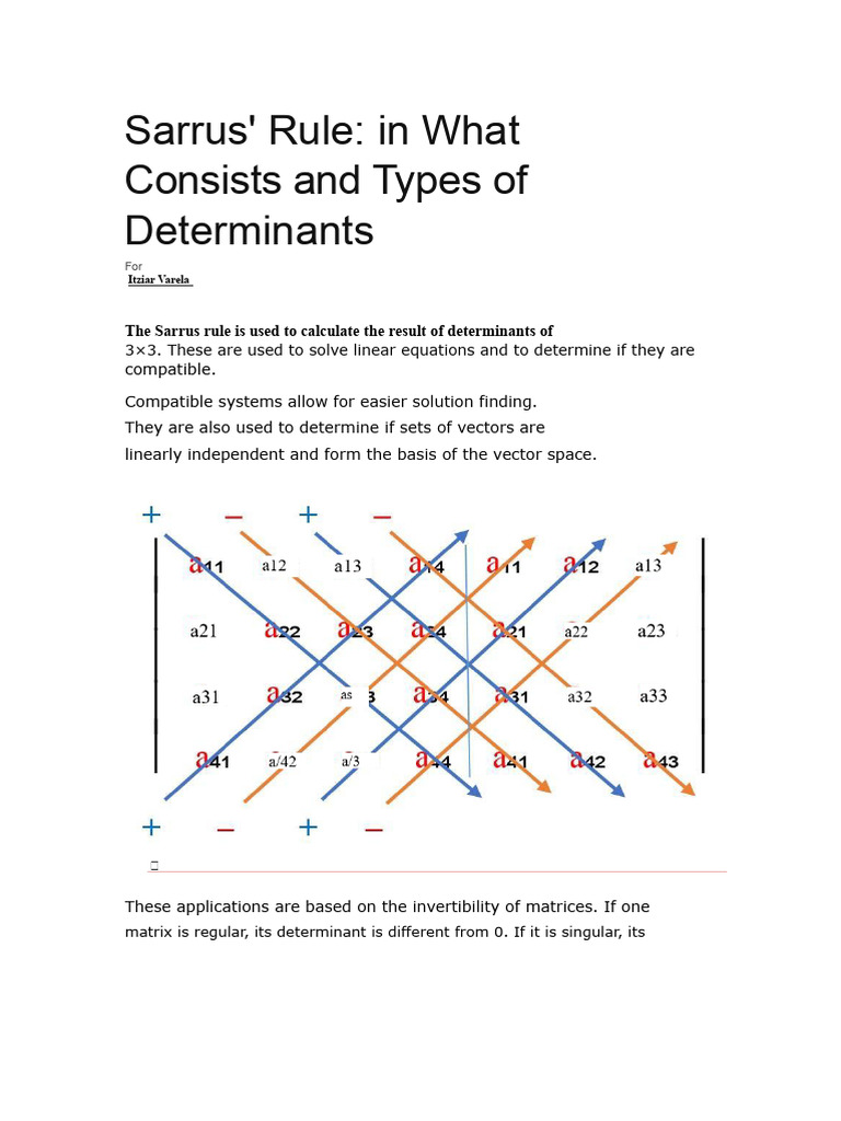 Sarrus' Rule | PDF | Determinant | Matrix (Mathematics)