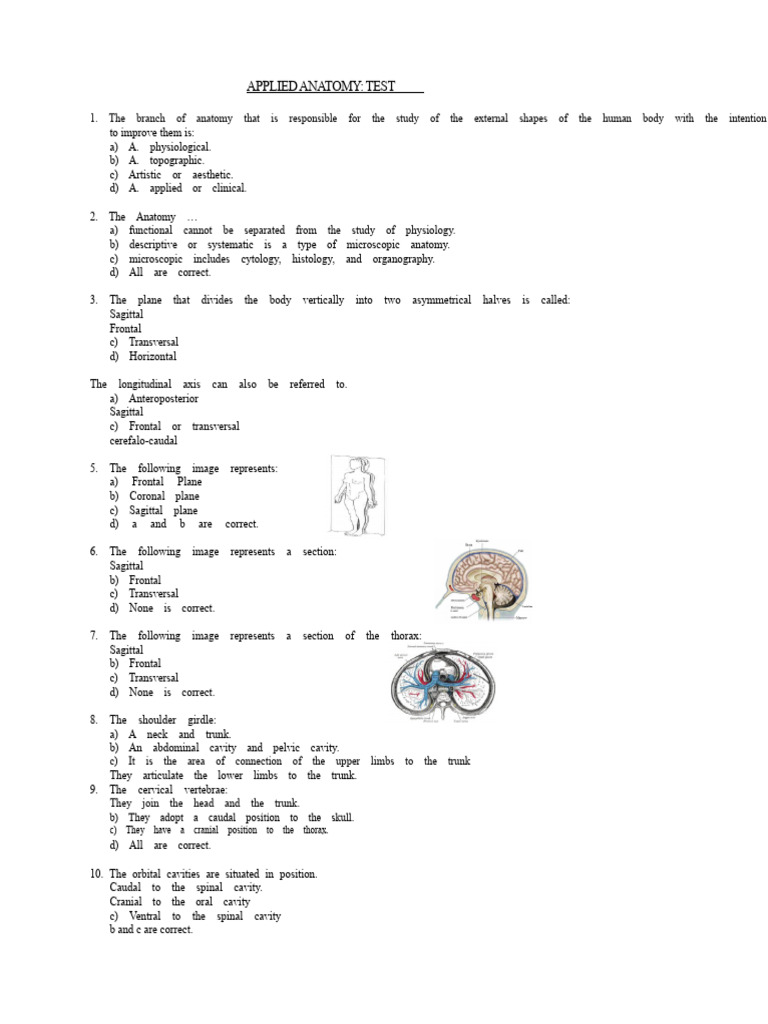 Applied Anatomy Test Questions | PDF | Anatomical Terms Of Location ...