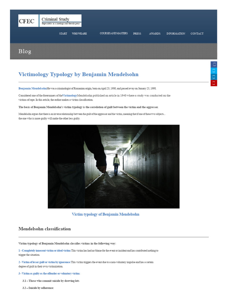 Mendelsohn's Victim Typology Explained | PDF | Victimology | Psychology