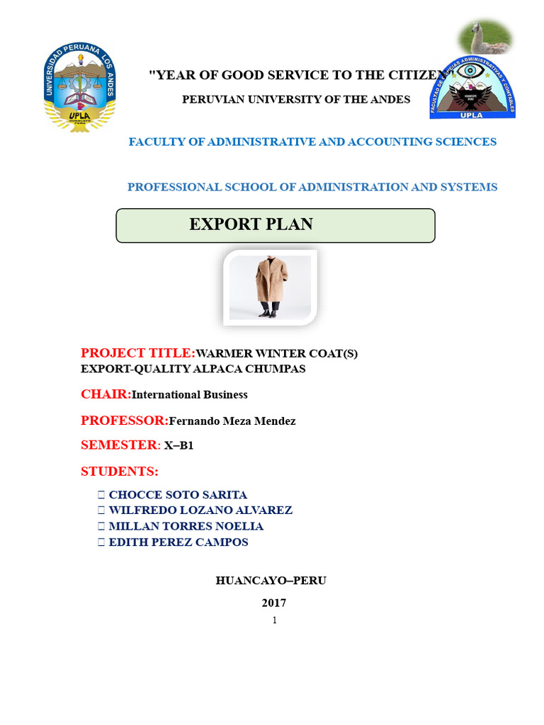 Alpaca Coat Export Plan for Alabama | PDF | Textiles | Wool