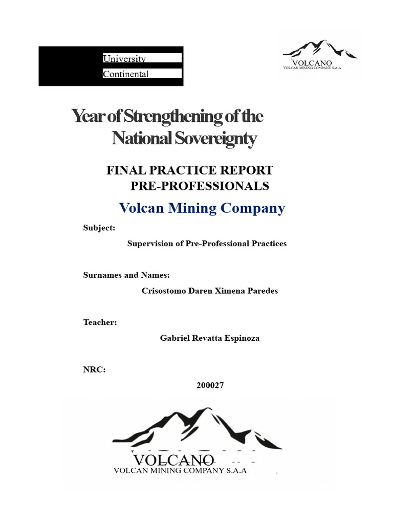 Volcan Mining Company Internship Report | PDF | Occupational Safety And ...