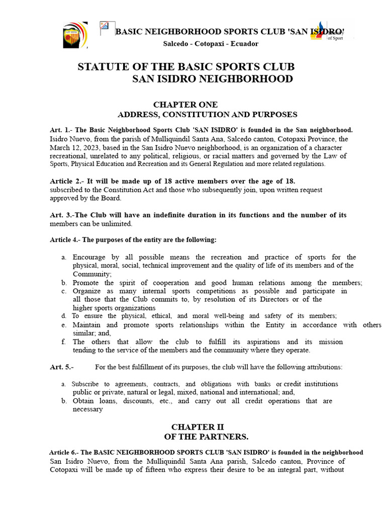 Bylaws - Basic - Neighborhood - Club - SAN ISIDRO - 2023 | PDF ...