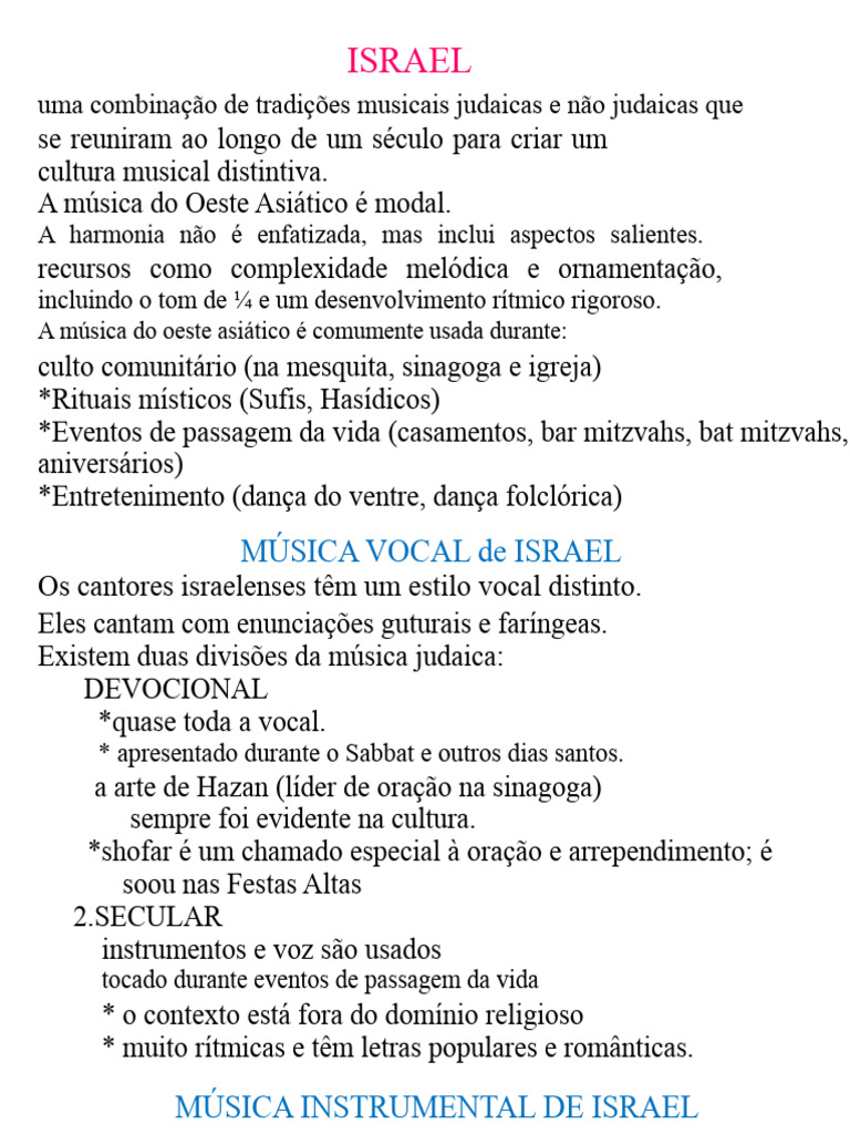 Música Vocal e Instrumentos de Israel | PDF | Tambor | Israel