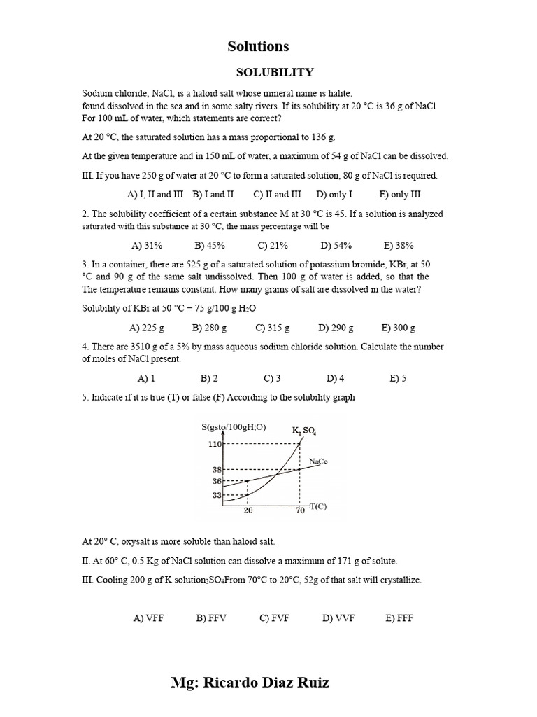 Solubility and Concentration Calculations | PDF | Solubility | Sodium ...