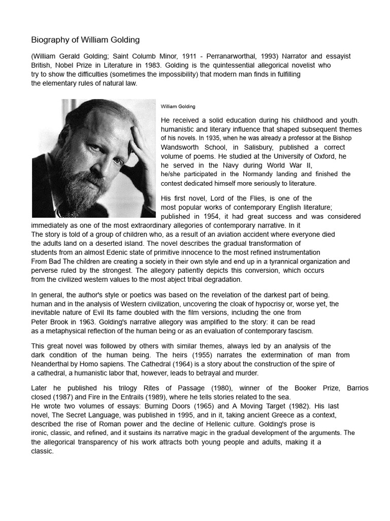 Biography of William Golding | PDF | Allegory | Liberal Arts Education