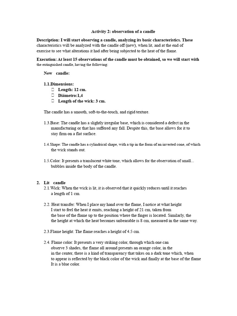 Observations of A Candle | PDF | Candle | Applied And Interdisciplinary ...