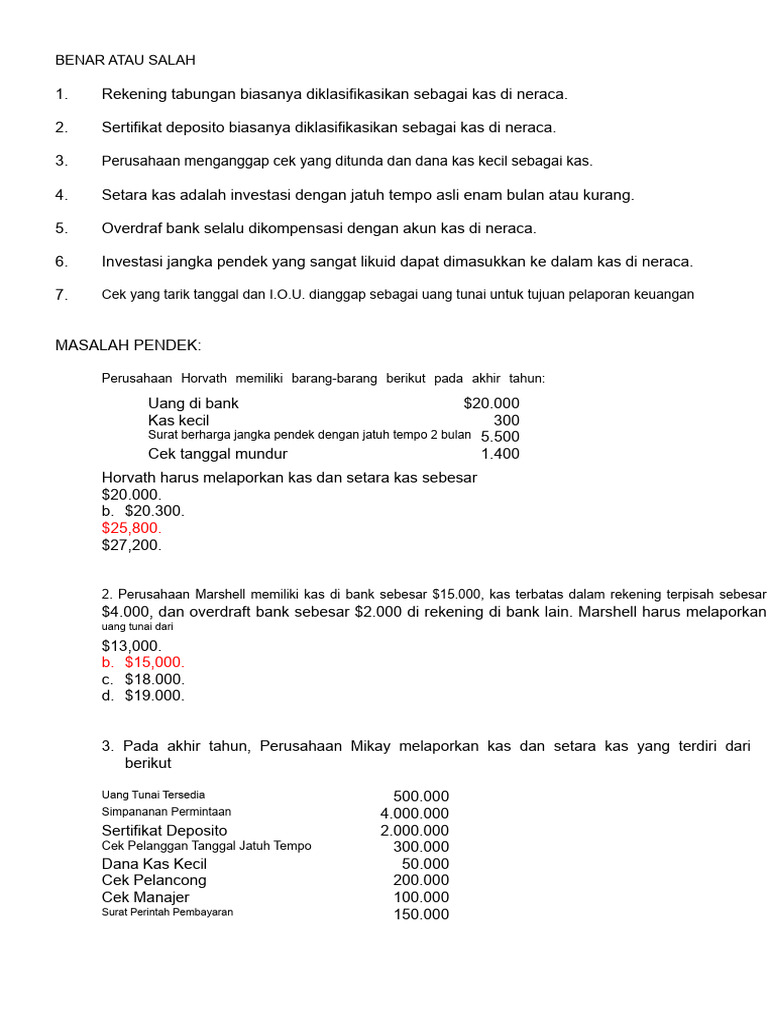 Klasifikasi Kas dan Setara Kas dalam Akuntansi | PDF