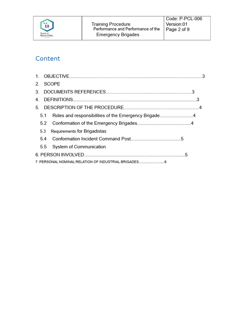Emergency Brigade Training Procedure | PDF | Emergency | Emergency ...