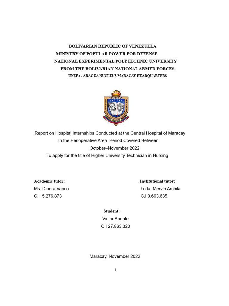Hospital Internship Report Victor Aponte | PDF | Perioperative | Surgery