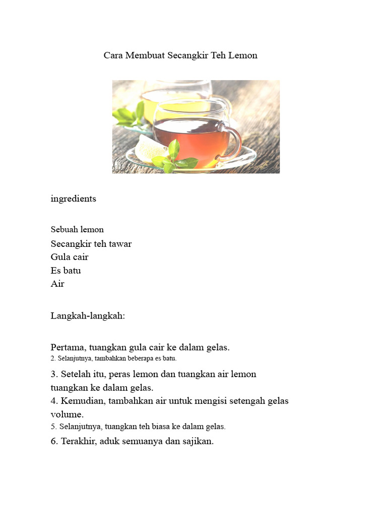 Cara Membuat Segelas Teh Lemon | PDF