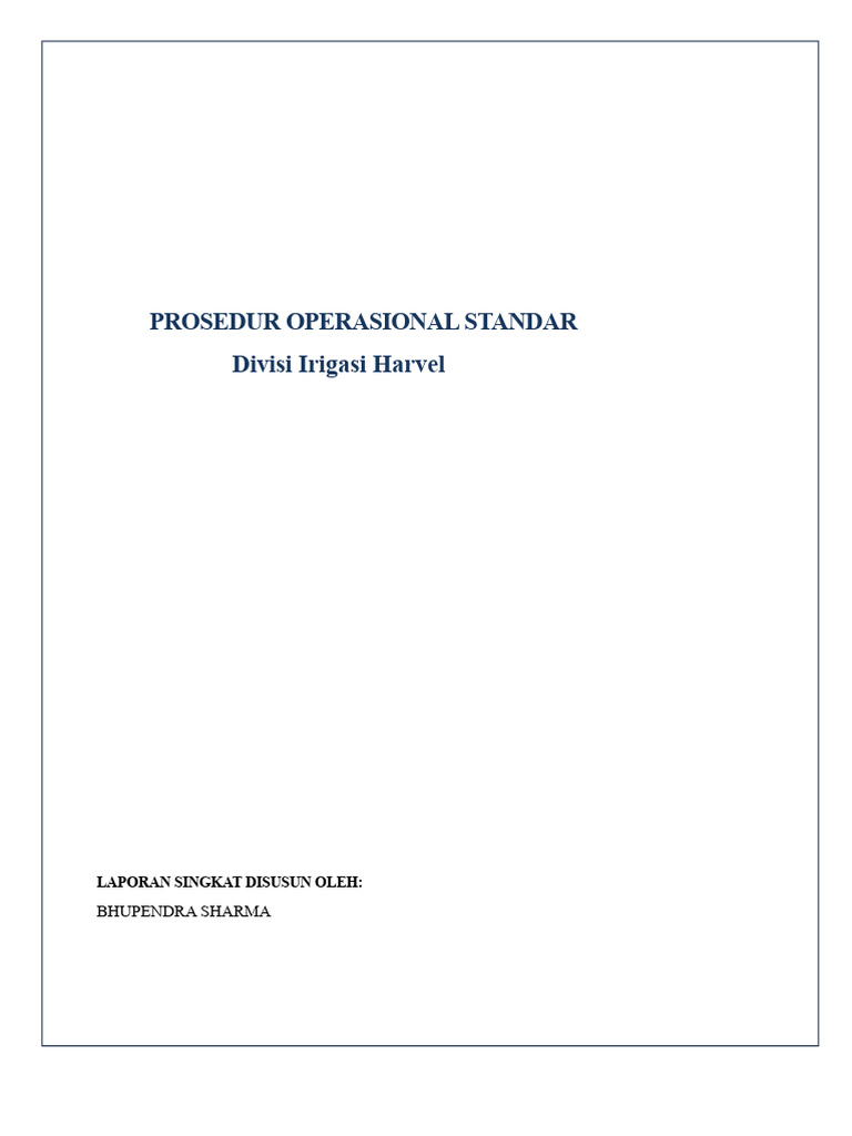 Prosedur Operasional Standar Divisi Irigasi Harvel: Bhupendra Sharma | PDF