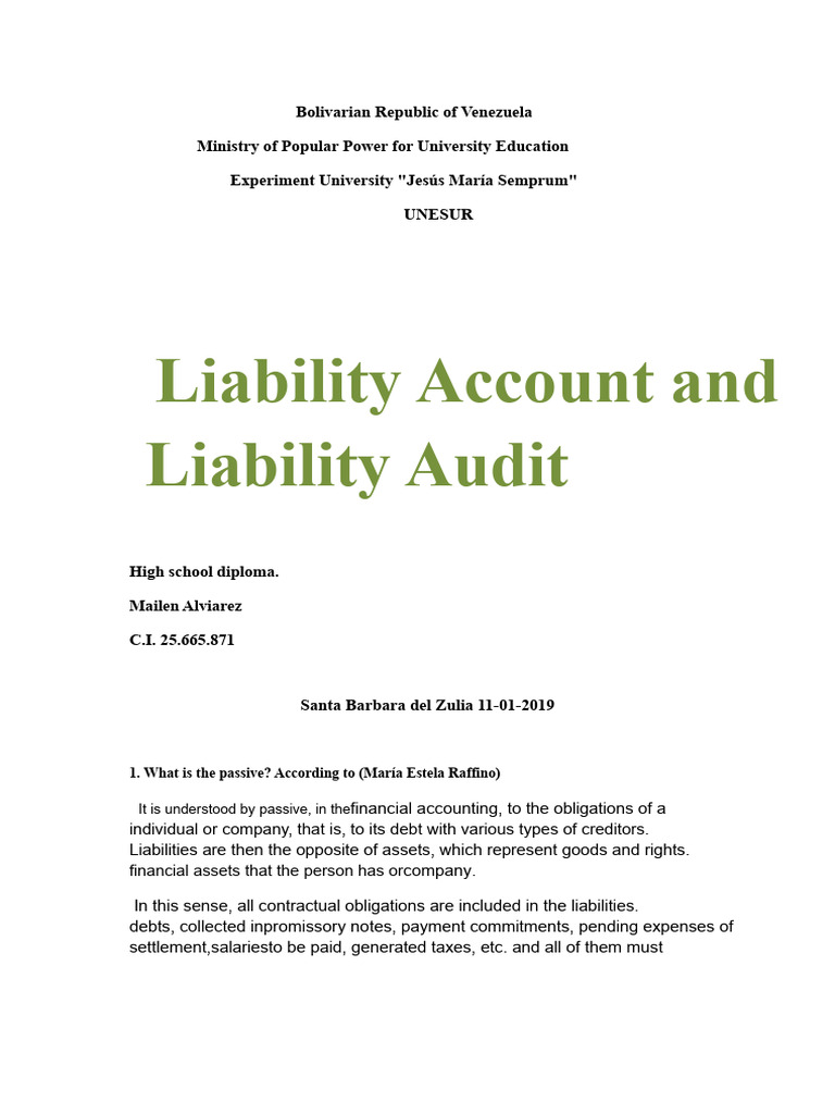 Liability Report | PDF | Internal Control | Audit