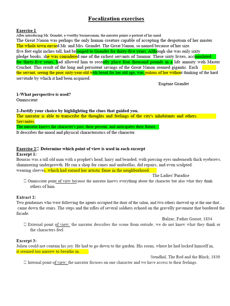 Focalization Exercises | PDF | Narration