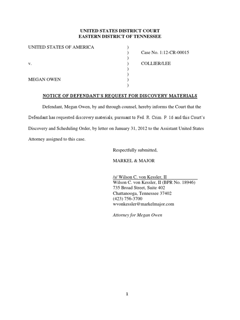 Notice of Discovery Request by Defendant | PDF | Federal Government Of ...
