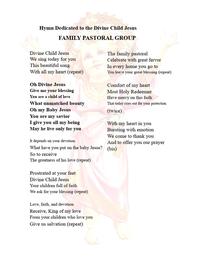 Hymn Dedicated To The Divine Child Jesus | PDF