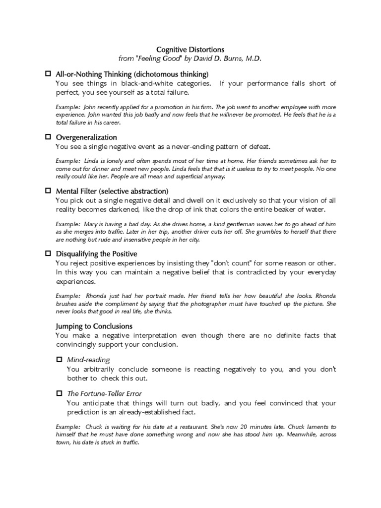 Cognitive Distortions | PDF | Cognitive Science | Behavioural Sciences