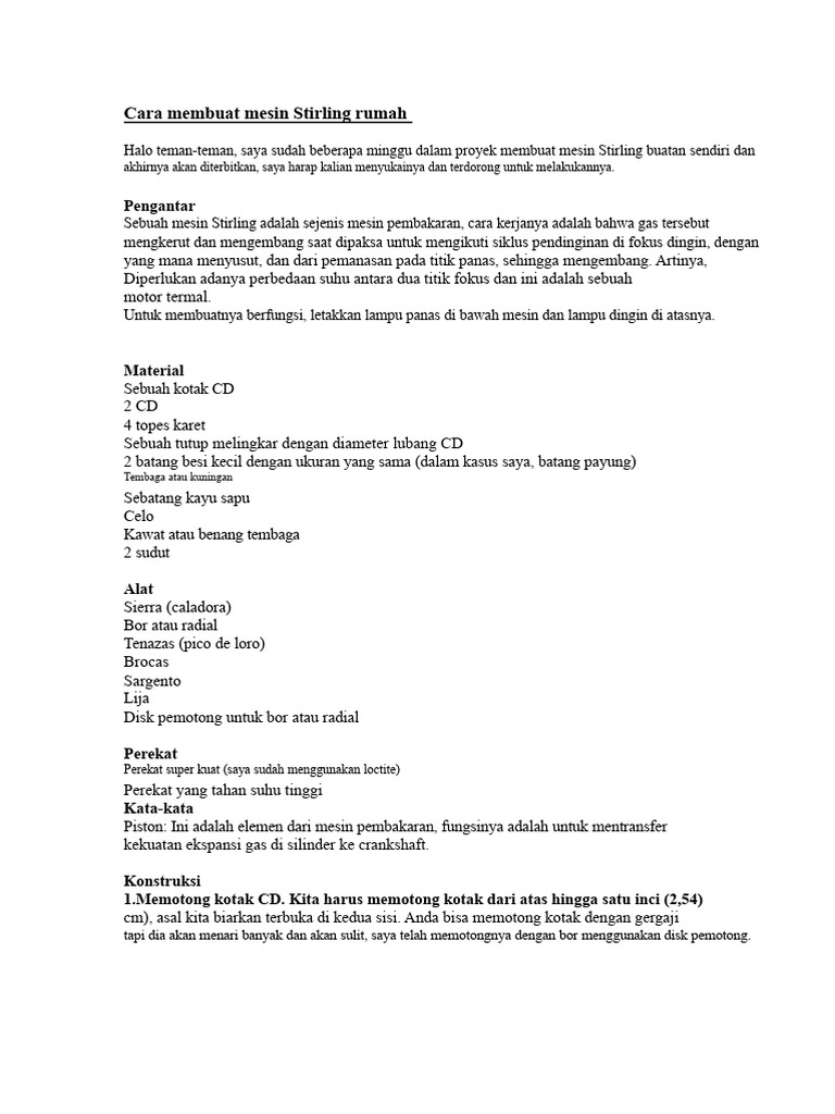 Panduan Membuat Mesin Stirling DIY | PDF