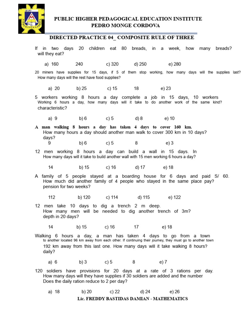 Composite Rule of Three Math Problems | PDF | Economies